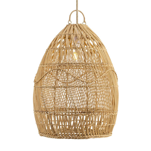 Bay Isle Home Annasha Pendant Light – 15" Natural Rattan Plug-In or Hardwired Light Fixture for ...